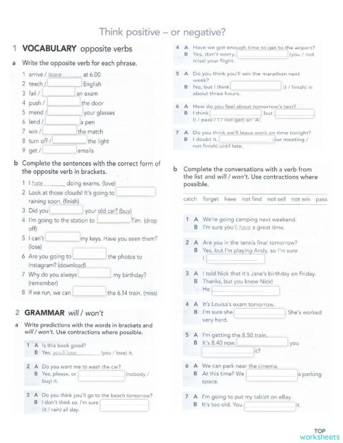ACTIVITY 3-THINK POSITIVE -OR NEGATIVE?. Interactive worksheet ...