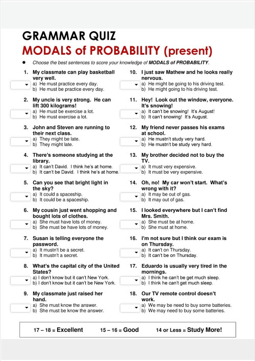 NEO - MODAL OF PROBABILITY (PRESENT). Interactive worksheet | TopWorksheets