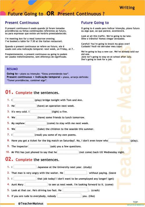 FUTURE GOING TO - Future Going to OR Present Continuous ? - Writing ...