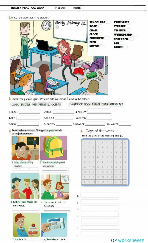 1° PRACTICAL WORK STARTER ENGLISH exercise. Interactive worksheet ...