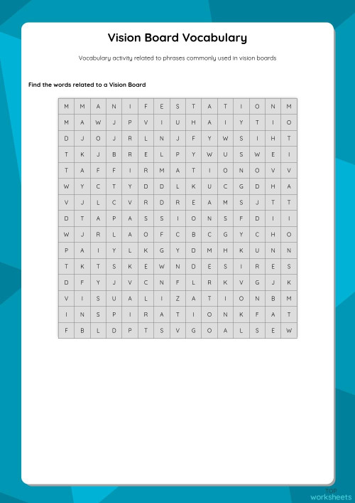 Vision Board Vocabulary. Interactive worksheet | TopWorksheets