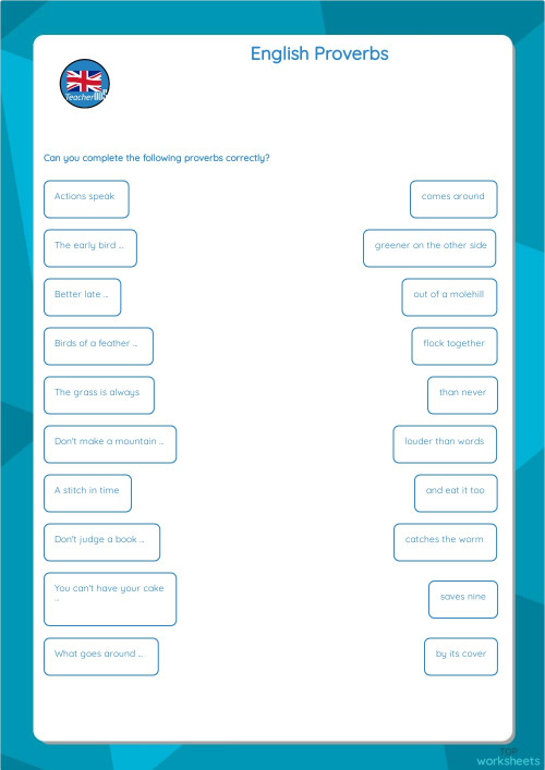 English Proverbs. Interactive worksheet | TopWorksheets
