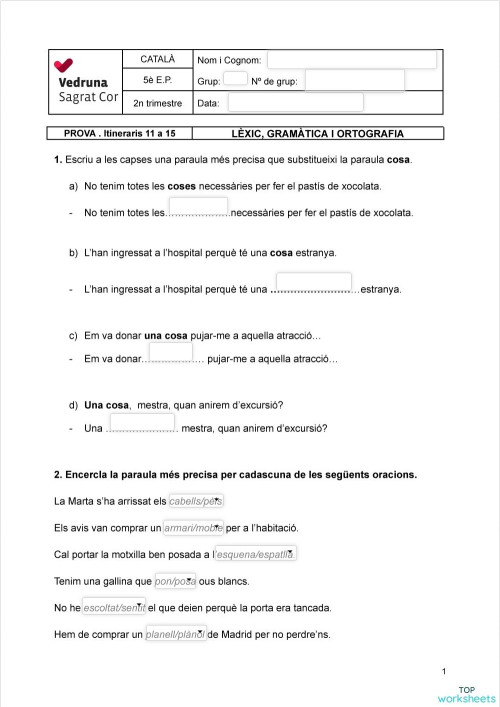 itineraris 11-15. Fitxa interactiva | TopWorksheets