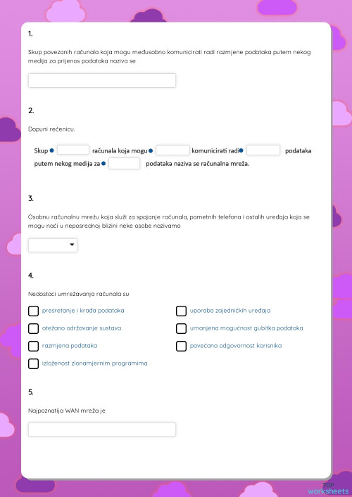 Računalne mreže. Interactive worksheet | TopWorksheets