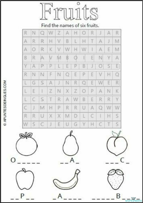 Find the fruits. Interactive worksheet | TopWorksheets
