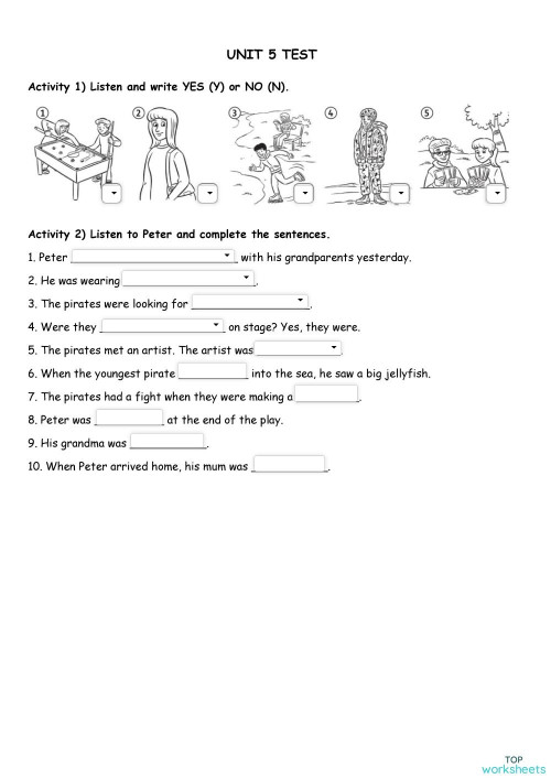 Unit 5 6th graders test. Ficha interactiva | TopWorksheets