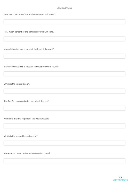 Land and Water. Interactive worksheet | TopWorksheets