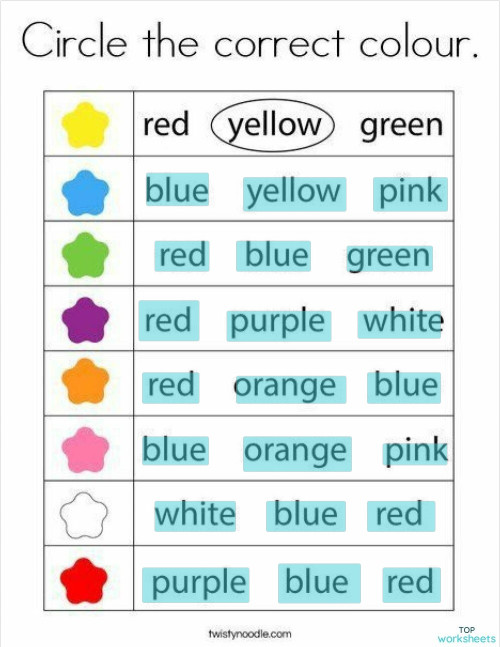 Select the correct color. Interactive worksheet | TopWorksheets