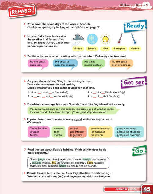 Repaso Mi tiempo libre 45. Ficha interactiva | TopWorksheets