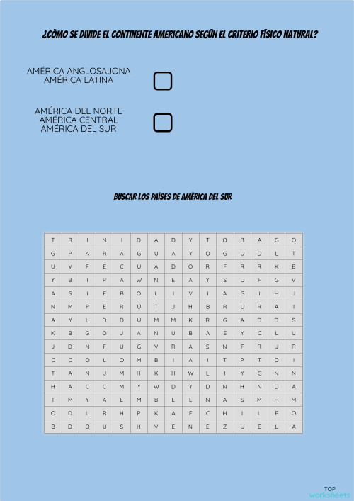 EL CONTINENTE AMERICANO. Ficha interactiva | TopWorksheets
