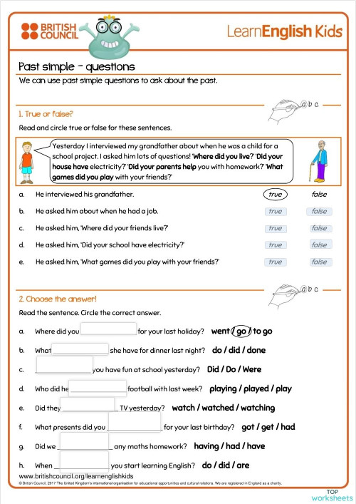 simple past questions. Interactive worksheet | TopWorksheets