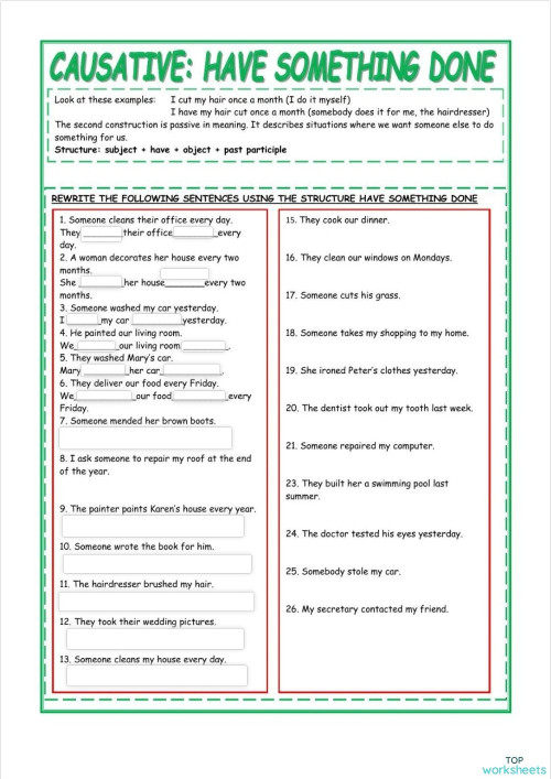PET - HW - Causative and Verb Patterns. Interactive worksheet ...