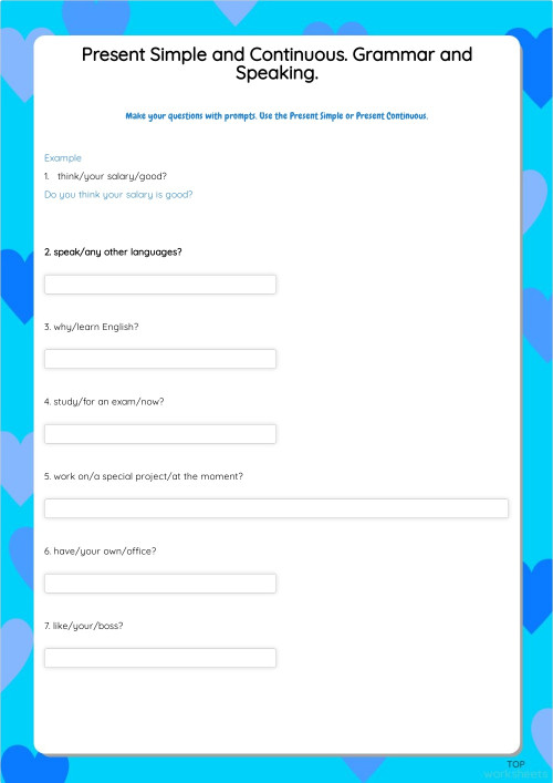 Present Simple and Continuous. Grammar and Speaking.. Interactive ...
