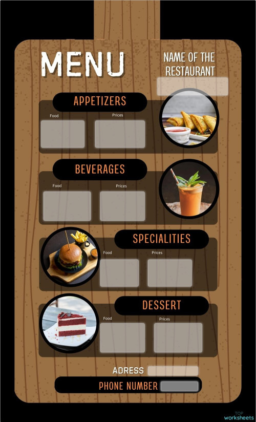 UNIT 2: Menu. Interactive worksheet | TopWorksheets