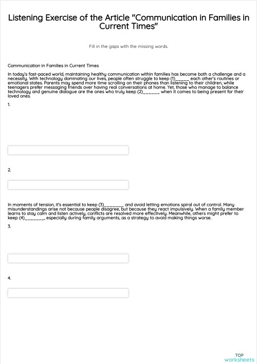 Listening Exercise of the Article 'Communication in Families in Current ...
