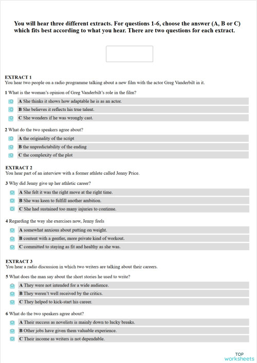 CAE Practice Tests PAPER 3 - LISTENING PART 1. Interactive worksheet ...