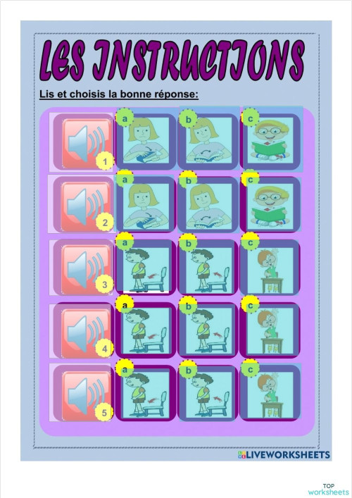 Les instructions de la classe. Fiche interactive | TopWorksheets