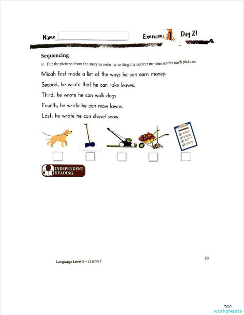 Lesson 5: Sequencing Pg 60. Interactive worksheet | TopWorksheets