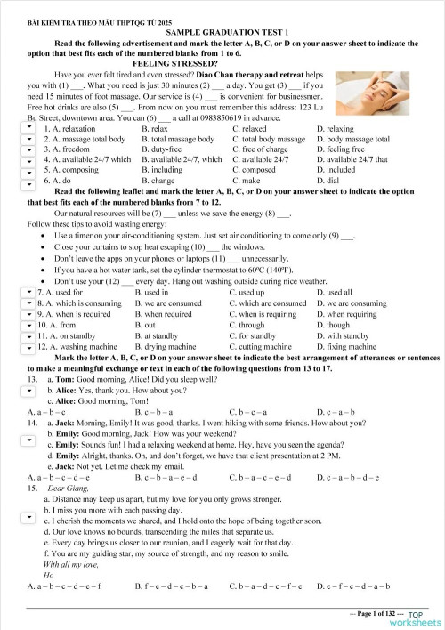 SAMPLE TEST 1. Interactive worksheet | TopWorksheets