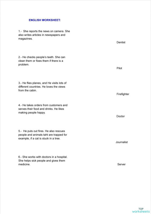 Jobs and Professions 3rd grade. Ficha interactiva | TopWorksheets