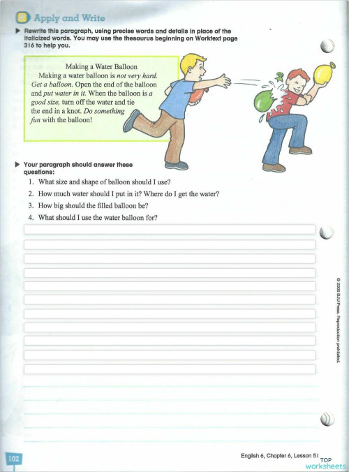 Lesson 51: Precise Words and Detail: Apply and Write Pg 102 ...