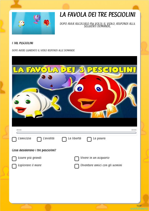 I TRE PESCIOLINI. Scheda interattiva | TopWorksheets