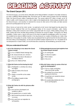 THE GRAND CANYON. Interactive worksheet | TopWorksheets