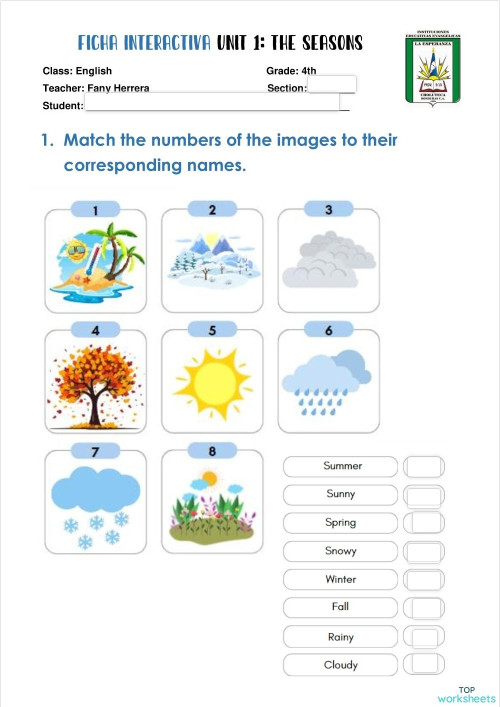 UNIT 1: THE SEASONS. Ficha interactiva | TopWorksheets