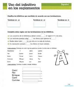 Clasificar Verbos En Infinitivo Worksheet