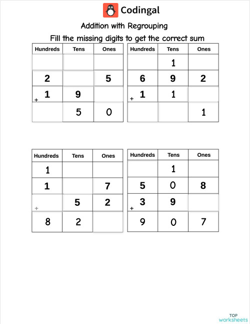 M_G02M05L24_WA02_Addition with Regrouping. Interactive worksheet | TopWorksheets