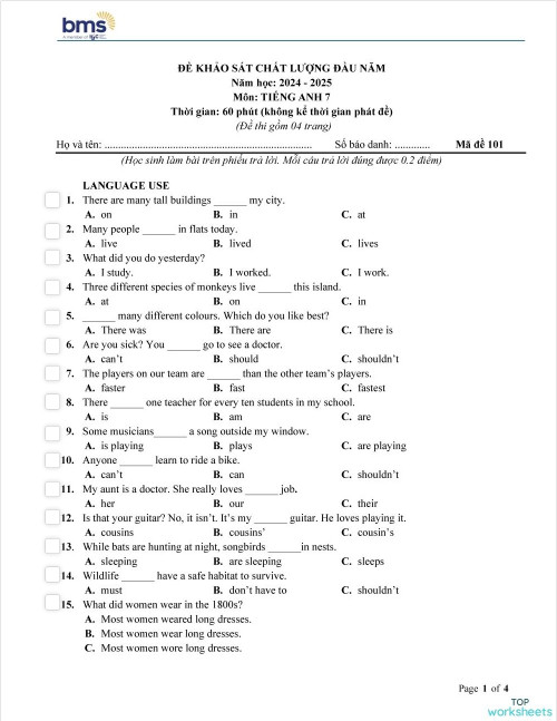 Aptitude_Practice Test 1_Anh 7 (edited). Interactive worksheet ...