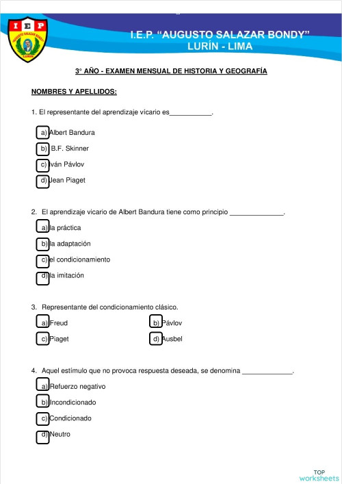 Evaluacion de Historia y geografía. Ficha interactiva | TopWorksheets