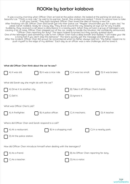 Rookie by barbora kalabova. Interactive worksheet | TopWorksheets