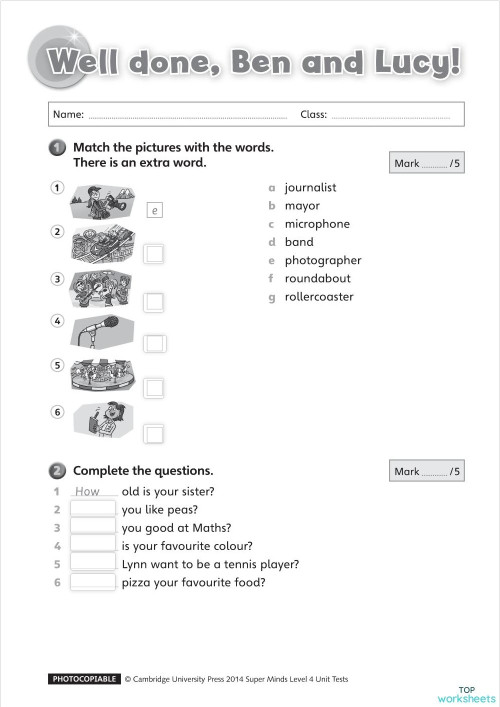 Super Minds 4 - test unit 0. Interactive worksheet | TopWorksheets