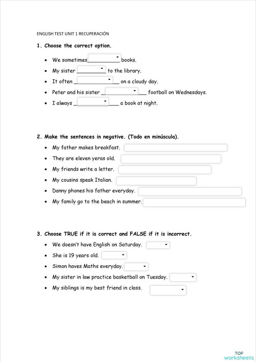 Exam unit 1 RECUPERACIÓN. Interactive worksheet | TopWorksheets