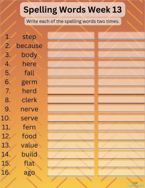 Spelling Words 13.1. Interactive worksheet | TopWorksheets