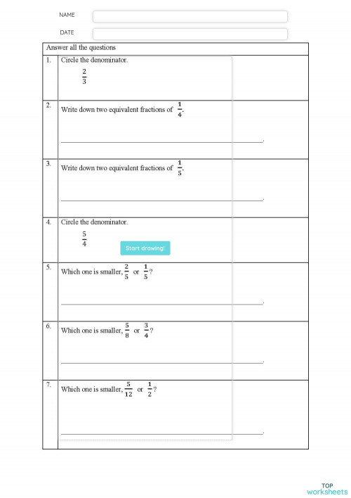 fractions pre test. Interactive worksheet | TopWorksheets