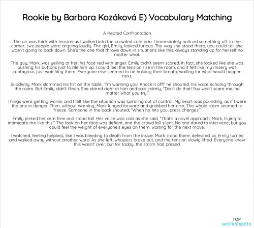 Rookie by Barbora Kozáková E) Vocabulary Matching. Interactive ...