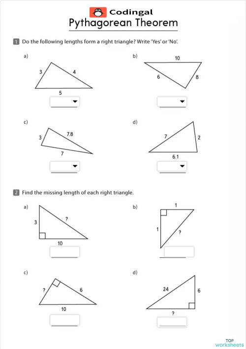 M_G08T02_WC05 Pythagoras theorem. Interactive worksheet | TopWorksheets