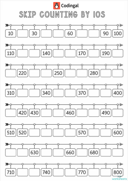 M_G02M02L9_WE01_SKIP Counting by 10s. Interactive worksheet | TopWorksheets
