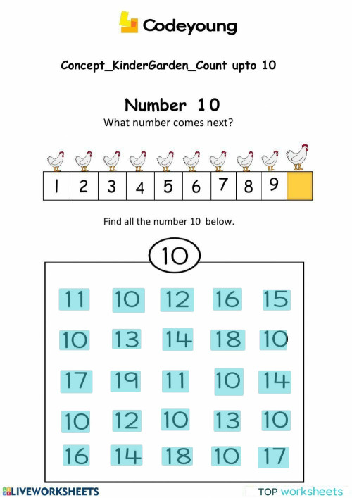 Number 10 interactive for kg. Interactive worksheet | TopWorksheets
