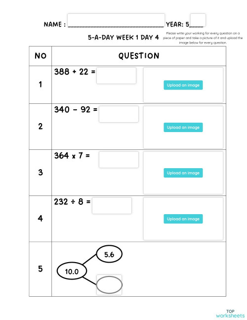 5 A DAY WEEK 1 DAY 4. Interactive worksheet | TopWorksheets