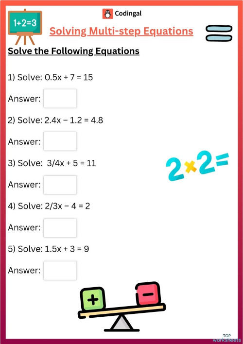 M_G06M08L34_WA02_Solving_Multi-step_Equations_4. Interactive worksheet | TopWorksheets
