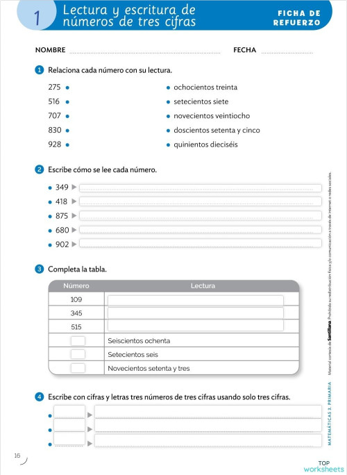 NÚMEROS DE TRES CIFRAS. Ficha interactiva | TopWorksheets