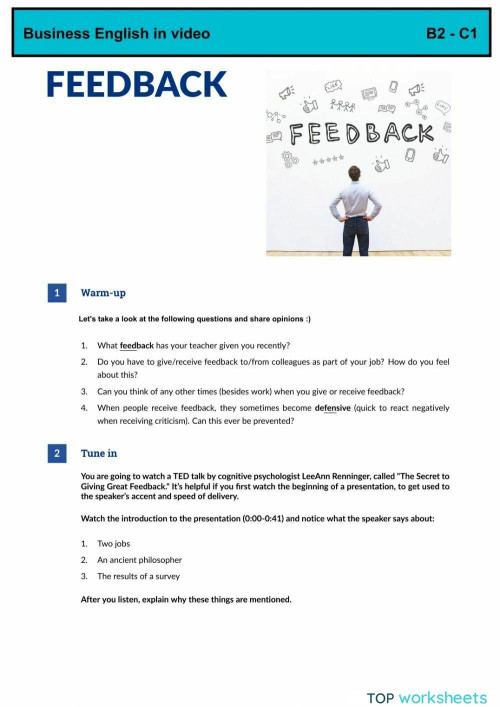 GIVING FEEDBACK - Business English in Video. Interactive worksheet ...