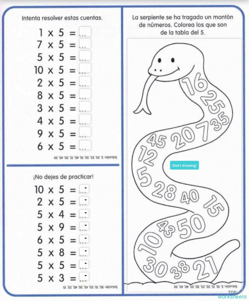 Multiplicar por 5. Ficha interactiva | TopWorksheets
