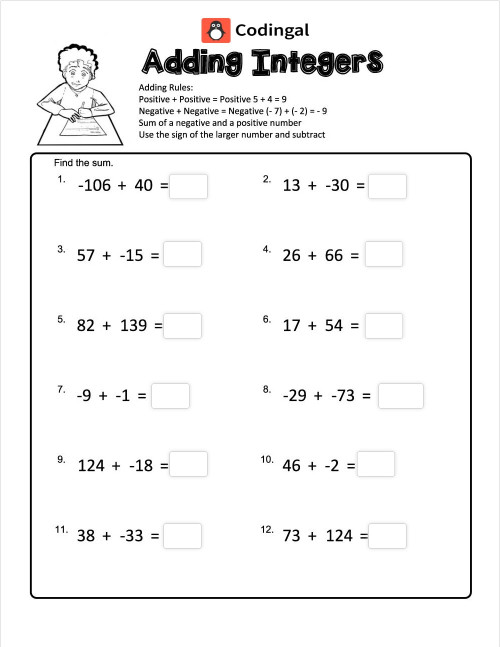 M_G07T01_WC01_Adding Integers. Interactive worksheet | TopWorksheets