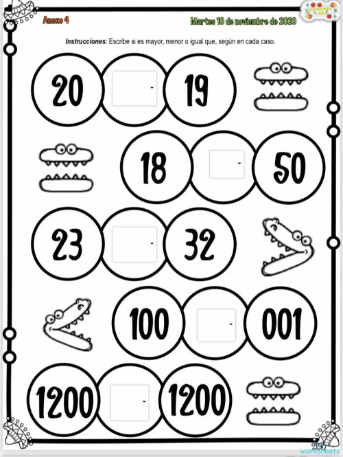 Mayor, menor y igual. Ficha interactiva | TopWorksheets