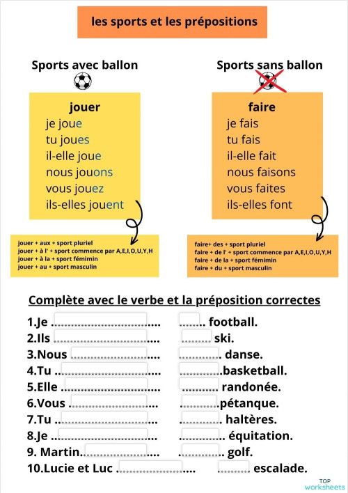 jouer faire + sport (Copied). Interactive worksheet | TopWorksheets