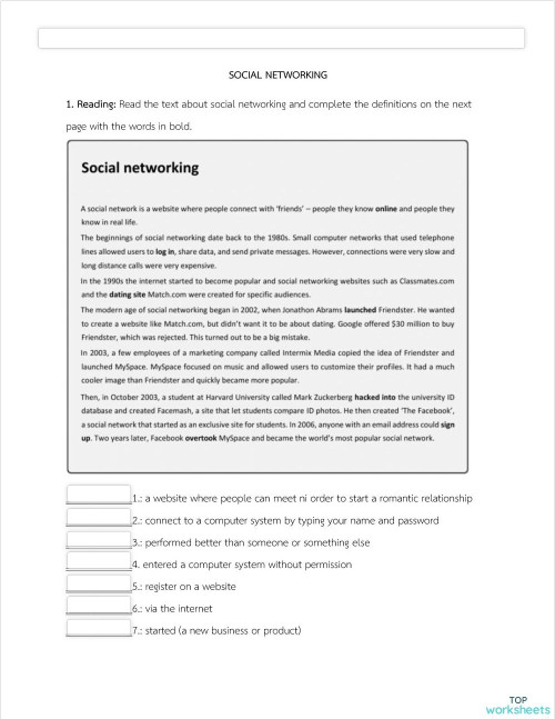 Social networking. Interactive worksheet | TopWorksheets